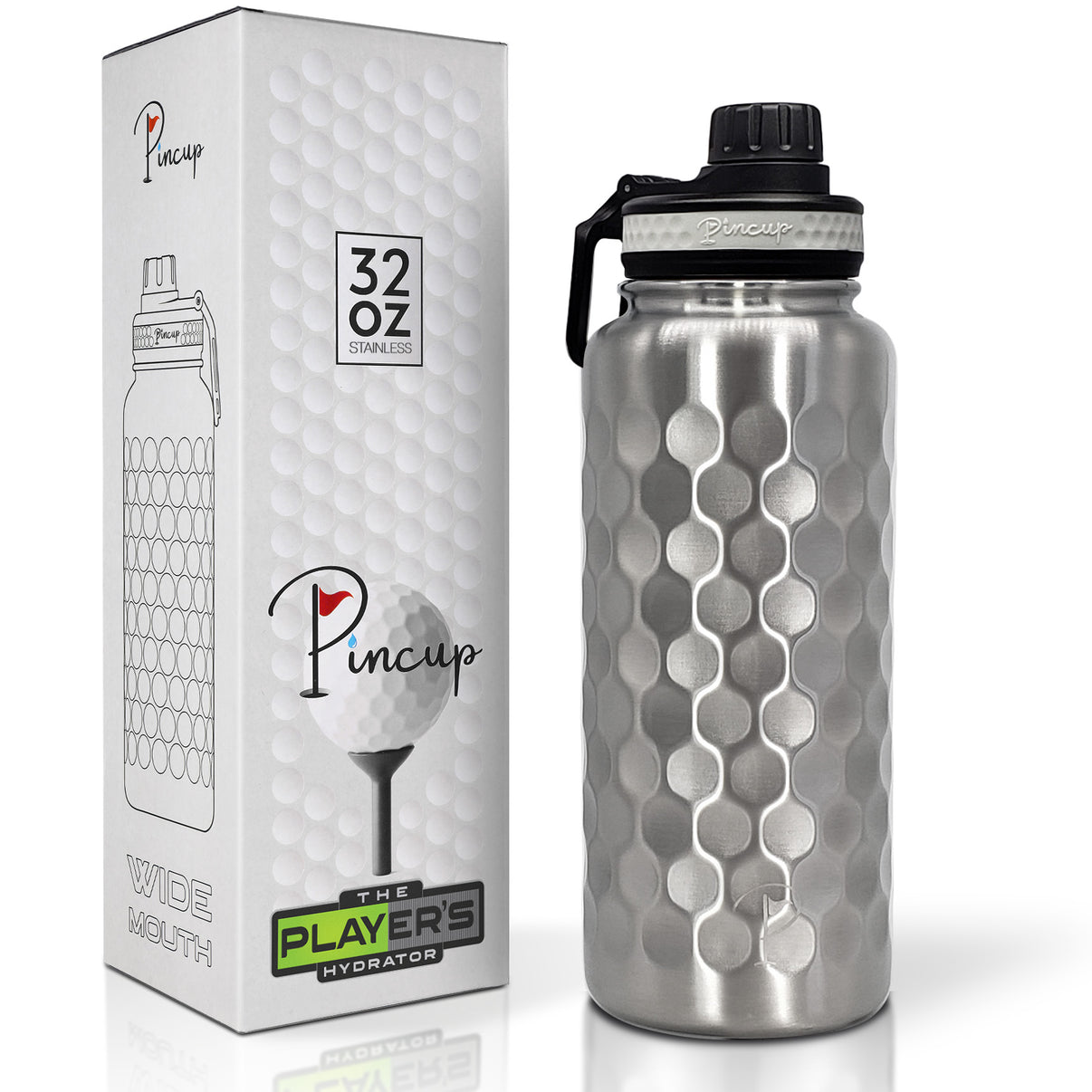 Pincup - 32 oz Insulated Water Bottle - Golf Dimpled - Stainless Steel ...